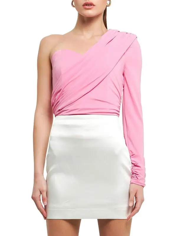 Endless Rose Shirred One-shoulder Top - Pink