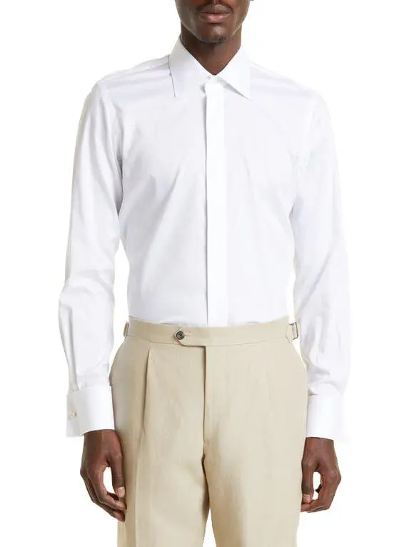 Thom Sweeney Cotton & Lyocell Dress Shirt - White