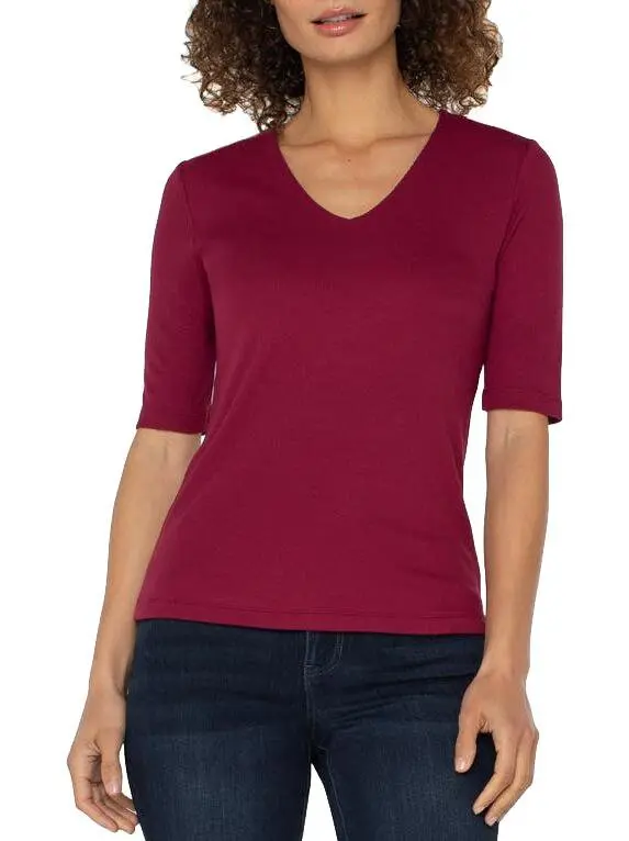 LIVERPOOL Double Layer V-neck Rib Top - Cherry