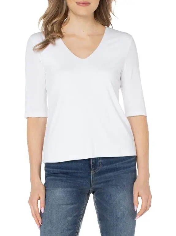 LIVERPOOL Double Layer V-neck Rib Top - Cream