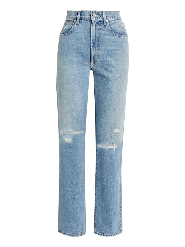SLVRLAKE Sierra Distressed High-rise Straight-leg Jeans - Light Blue