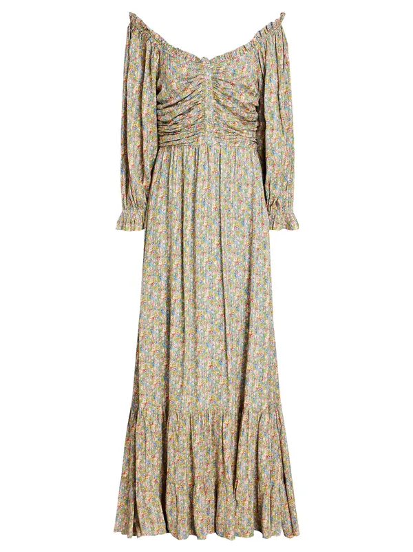 ByTiMo Ruched Floral-print Jacquard Maxi Dress - Light Green