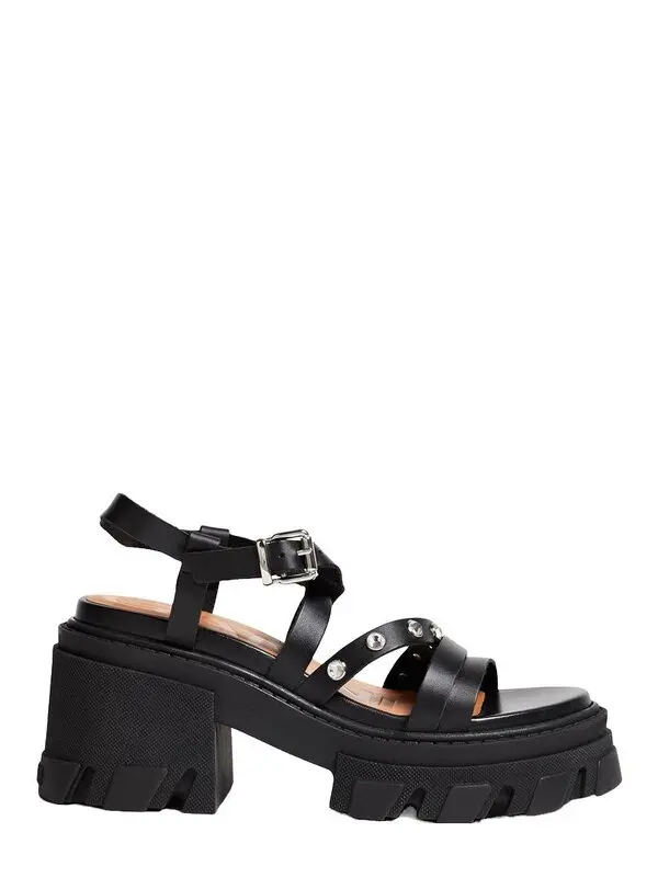 GANNI Crystal-embellished Leather Platform Sandals - Black