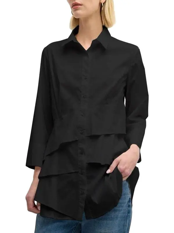 Finley Jenna Ruffle Poplin Top - Black