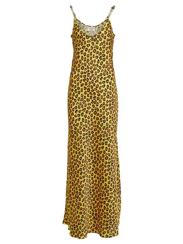 Rabanne Chain-detail Leopard-print Slip Dress - Multicoloured