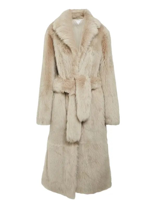Bottega Veneta Belted Shearling Coat - Grey