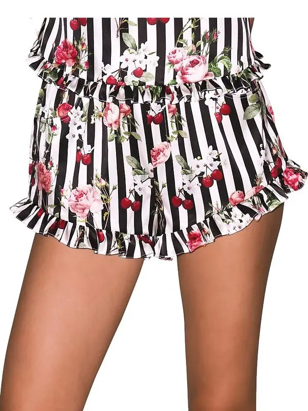 Fleur Du Mal Ruffle Hem Sleepwear Shorts - Cherry Rose