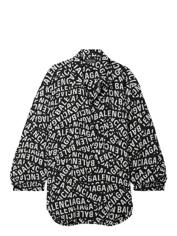 Balenciaga Printed Crepe Shirt - Black