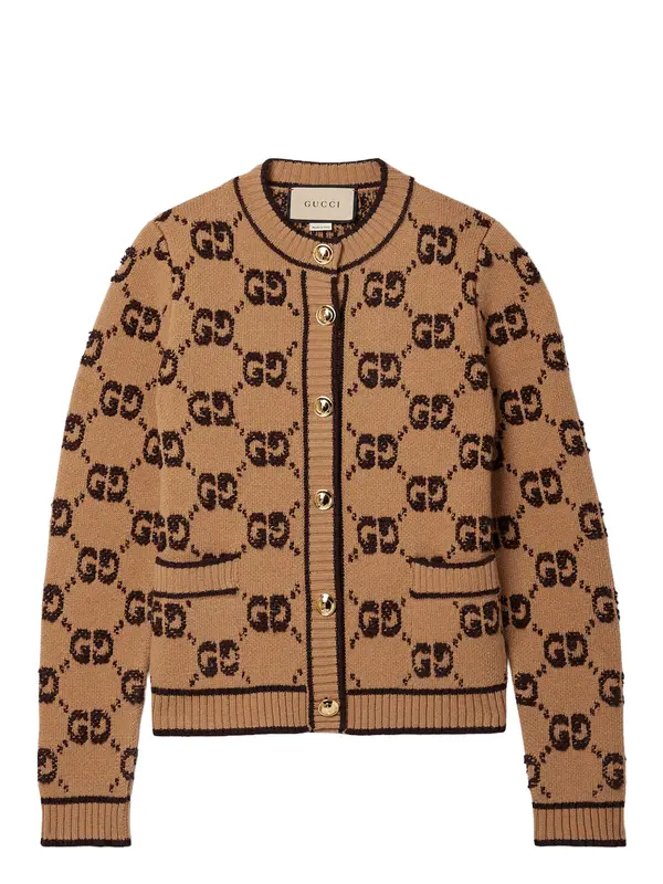 Gucci Wool Bouclé-jacquard Cardigan - Brown