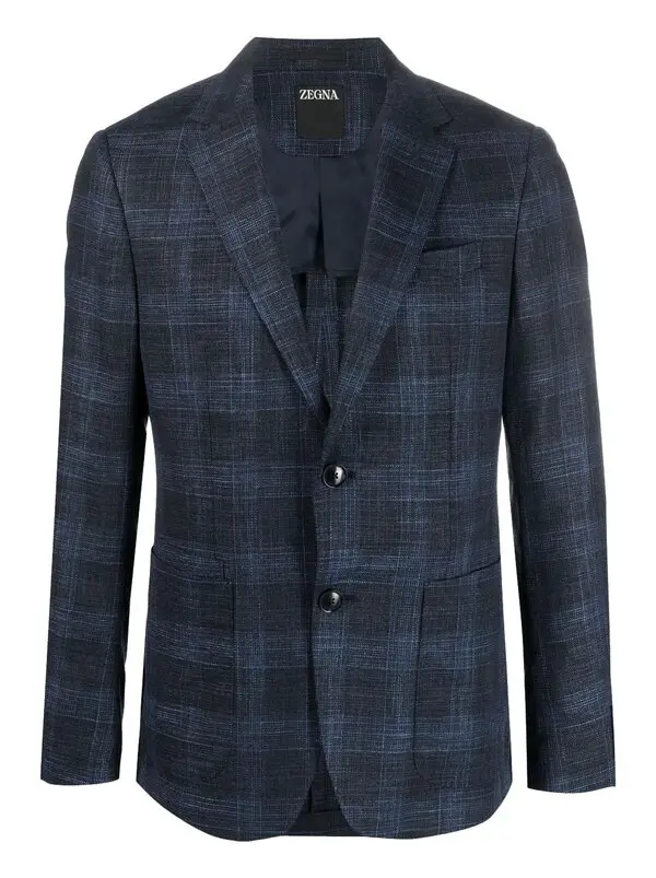 Zegna Check Single-breasted Blazer - Blue