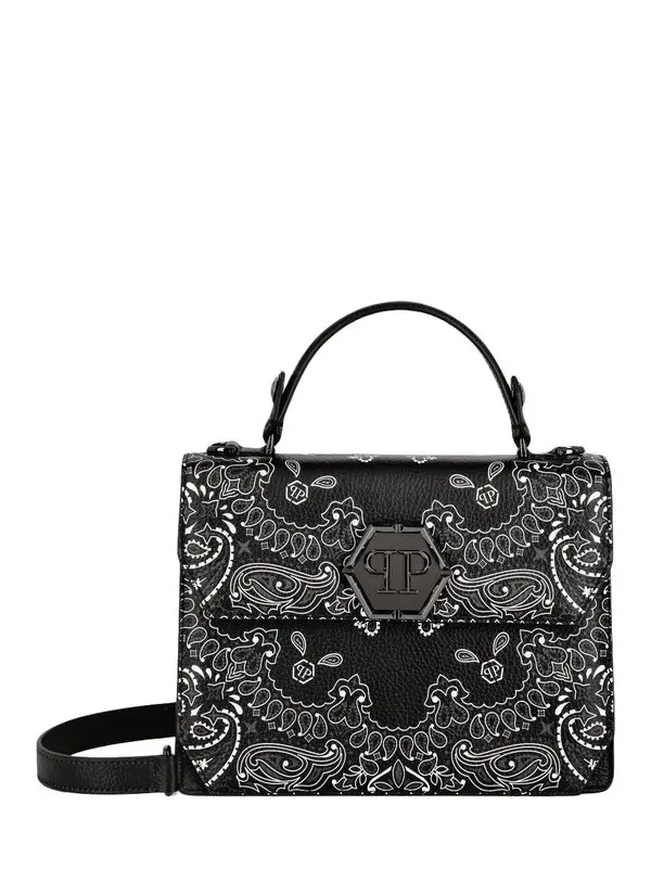 Philipp Plein Medium Superheroin Paisley Leather Shoulder Bag - Black