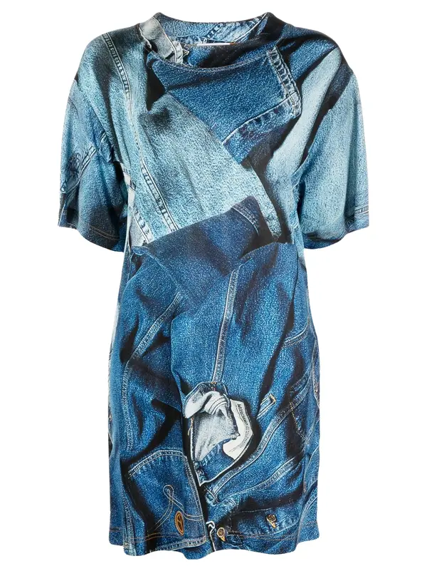 Moschino Denim-print T-shirt Dress - Blue