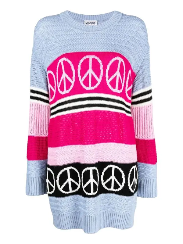 Moschino Peace Sign Colour-block Sweater Dress - Blue