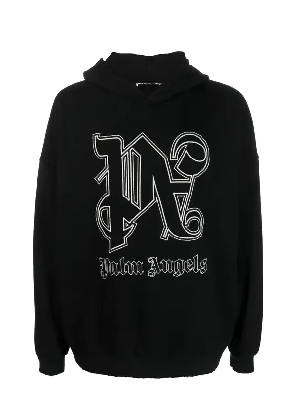 Palm Angels Logo-embroidered Hoodie - Black