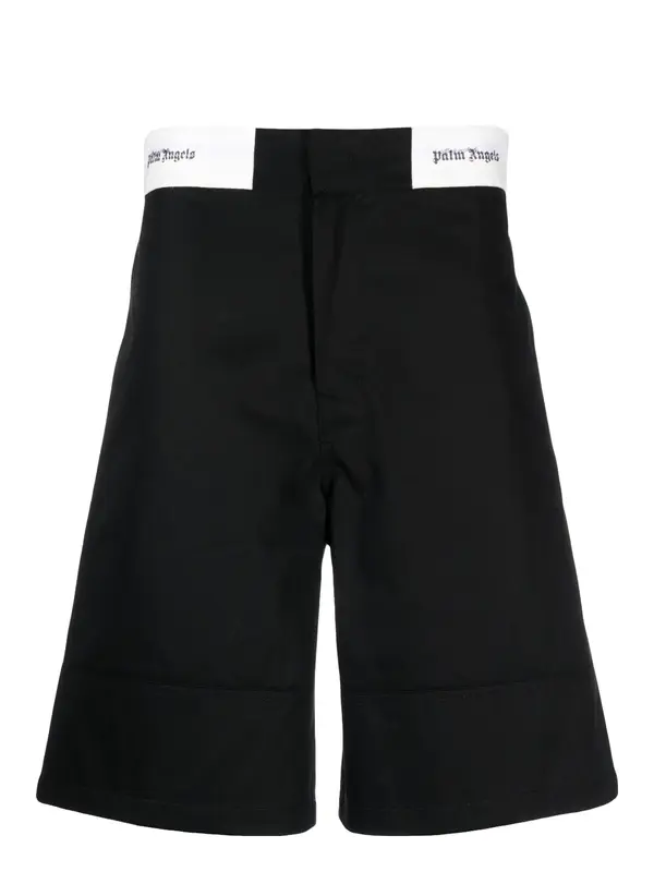 Palm Angels Logo-waistband Tailored Shorts - Black