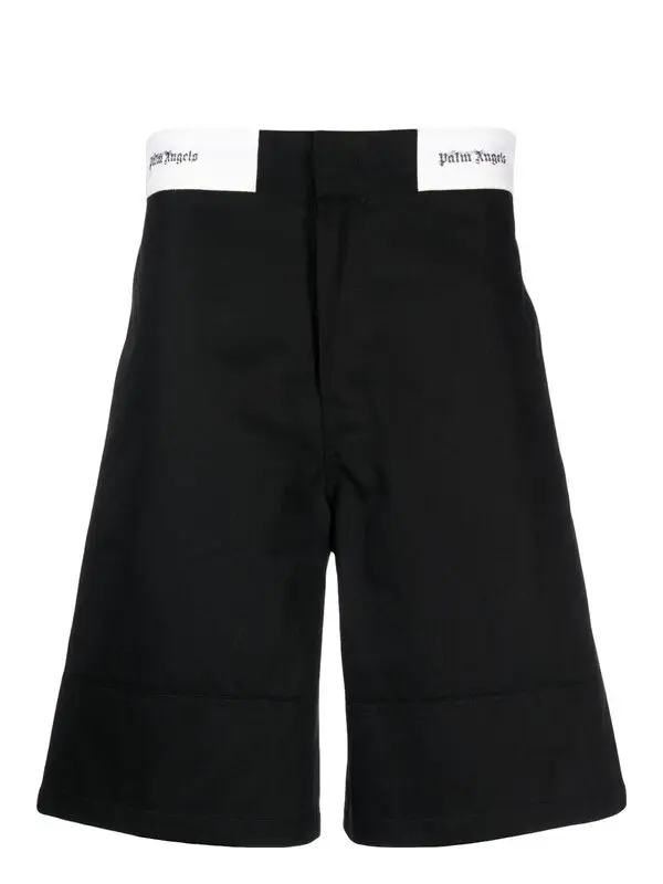 Palm Angels Logo-waistband Tailored Shorts - Black