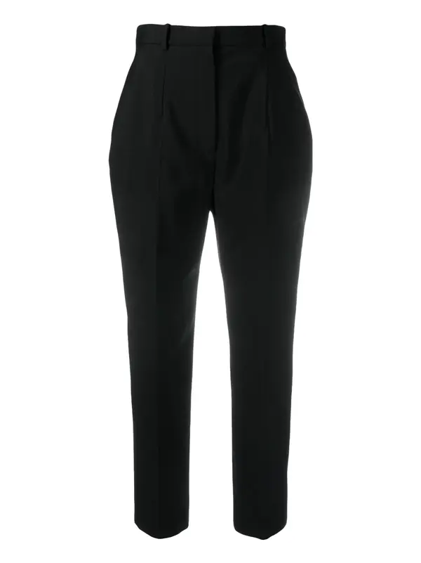 Alexander McQueen Cropped Wool Trousers - Black