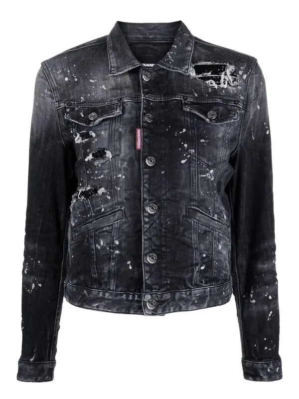 Dsquared2 Distressed Denim Jacket - Black