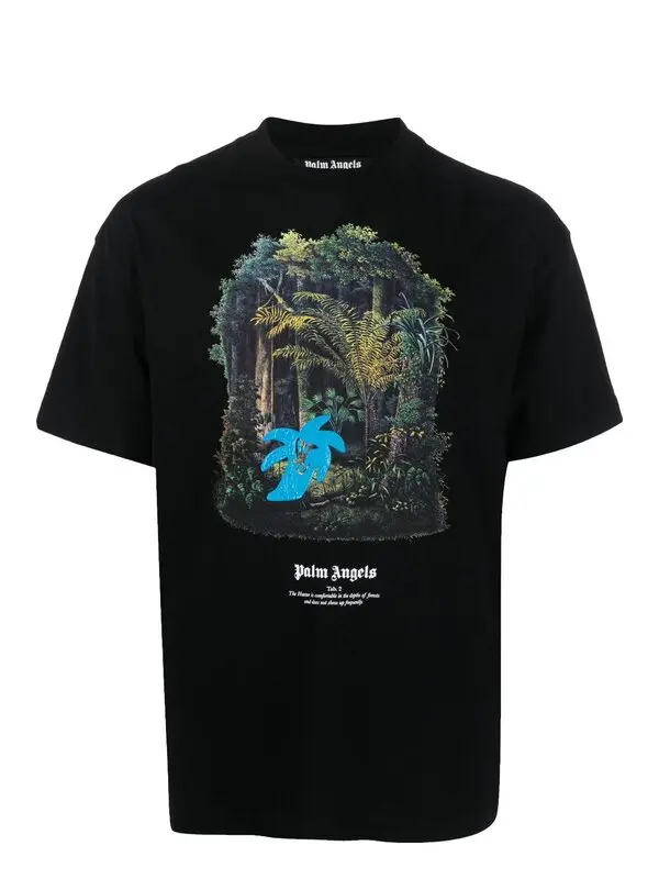 Palm Angels Jungle-print Organic Cotton T-shirt - Black