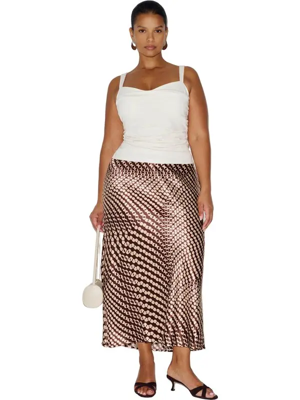 REFORMATION Layla Silk Skirt Es - Brown