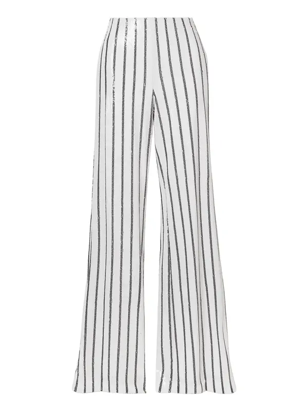 L'Agence Sapphire Striped Sequined Pants - White