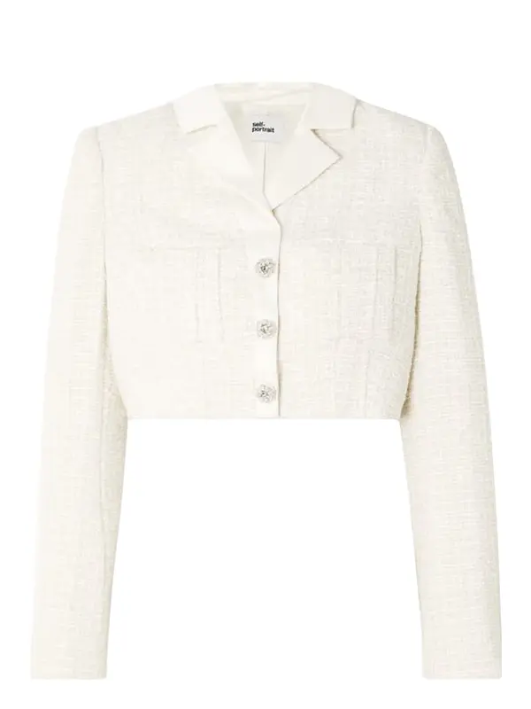 SELF-PORTRAIT Cropped Bouclé-tweed Blazer - White