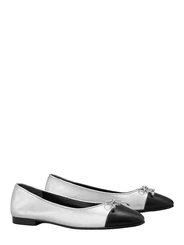 Tory Burch Cap-toe Ballet - Silver/perfect Black
