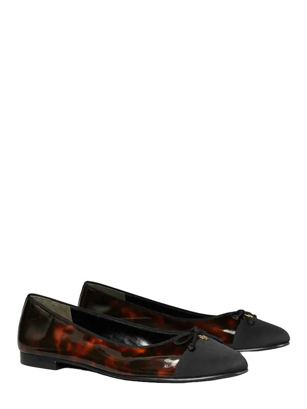 Tory Burch Cap-toe Ballet - Tortoise Patent/perfect Black