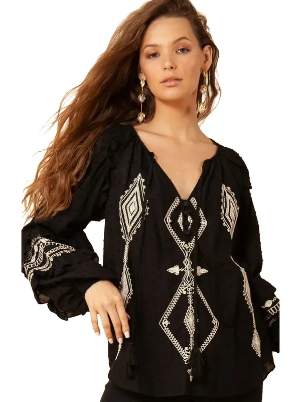 Hale Bob Dyana Embroidered Top - Black