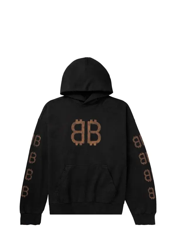 Balenciaga Crypto Logo Cotton-jersey Hoodie - Black