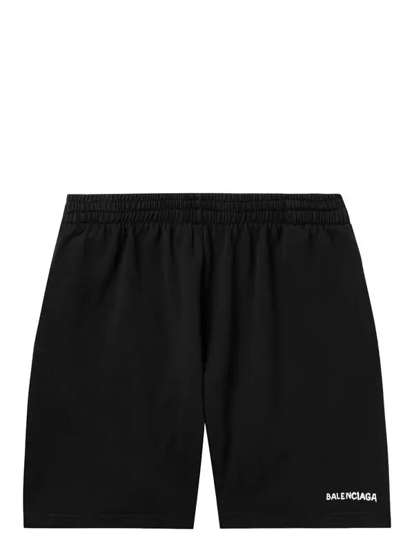 Balenciaga Straight-leg Logo-print Cotton-jersey Shorts - Black
