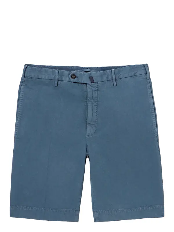 SLOWEAR Straight-leg Cotton-blend Twill Shorts - Blue