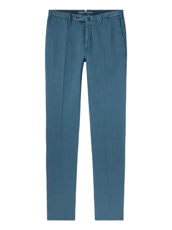 SLOWEAR Straight-leg Cotton-blend Twill Trousers - Blue