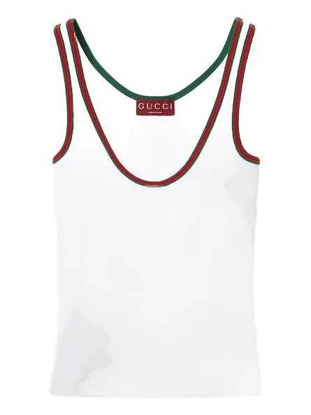Gucci Cotton Rib Tank Top With Web - White
