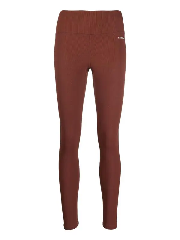 SPORTY & RICH Logo-patch Ribbed Leggings - Brown