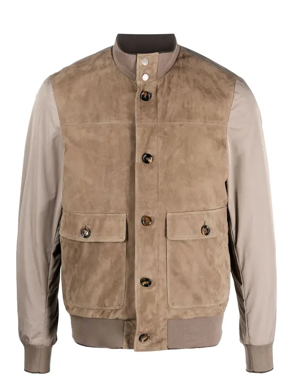 MOORER Kant-kmu Suede Bomber Jacket - Neutrals
