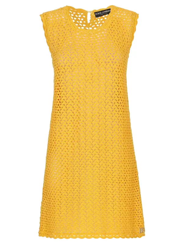 Dolce & Gabbana Sleeveless Crochet-knit Mini Dress - Yellow