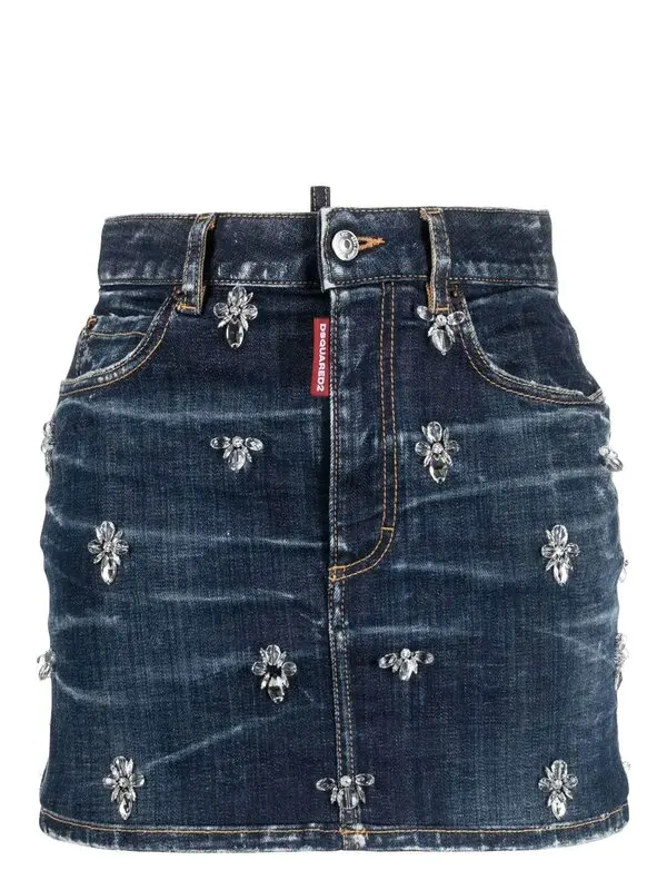 Dsquared2 Crystal-embellished Denim Mini Skirt - Blue
