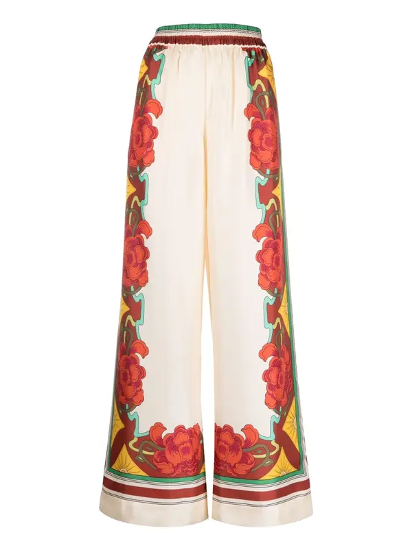 La DoubleJ Floral-print Palazzo Trousers - Neutrals