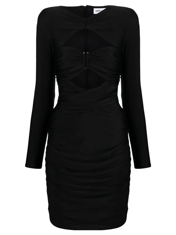 SELF-PORTRAIT Ruched Cut-out Minidress - Black