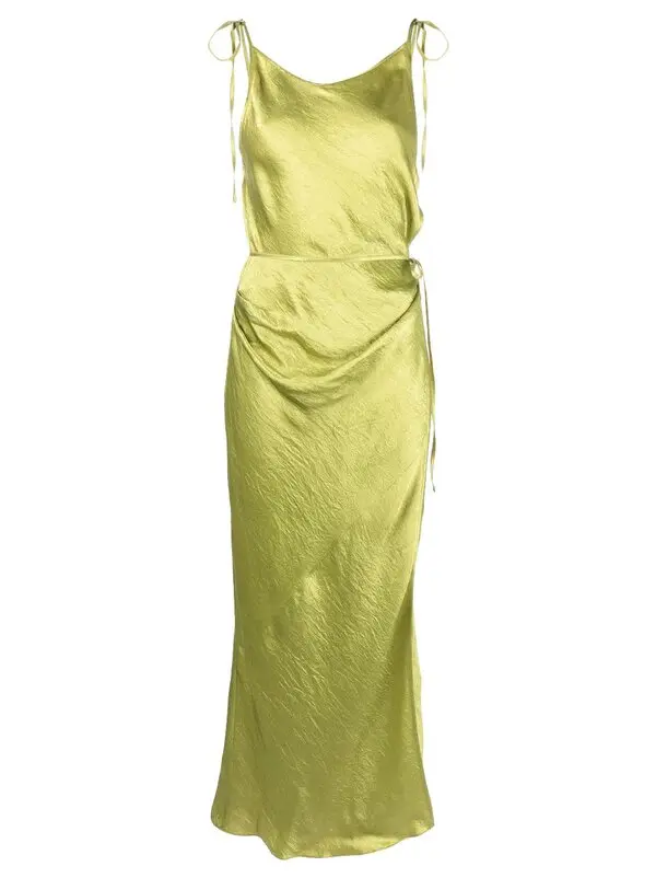 Acne Studios Crinkled Satin Wrap Dress - Green