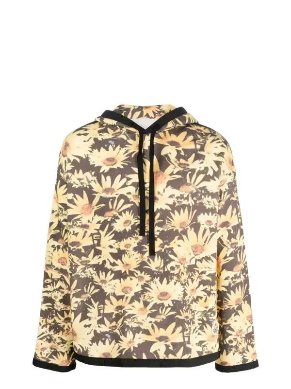 JIL SANDER Floral Print Drawstring Hoodie - Yellow