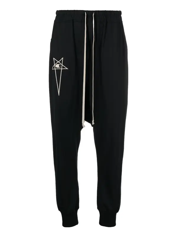 Rick Owens Logo-embroidered Drop-crotch Track Pants - Black