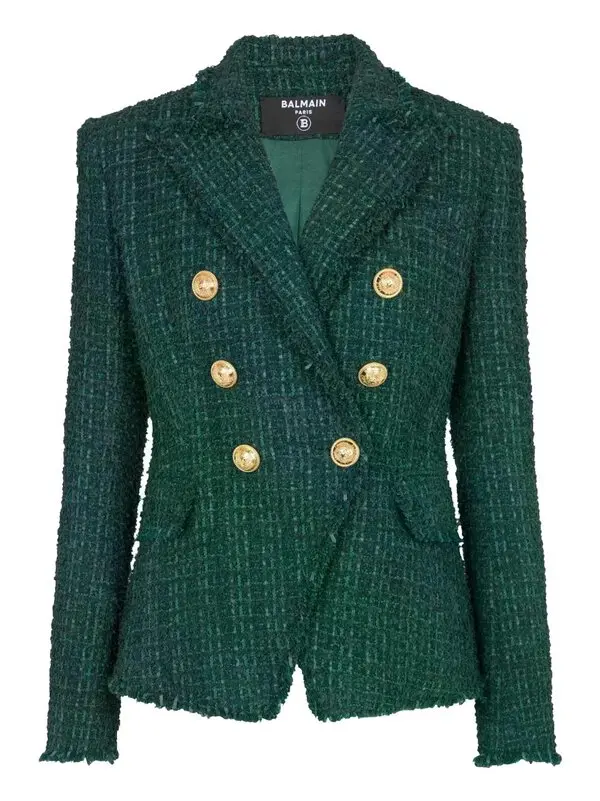 Balmain Double-breasted Tweed Jacket - Green