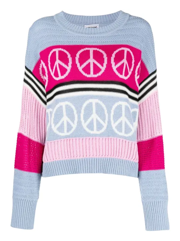 Moschino Peace-sign Intarsia Knit Jumper - Blue