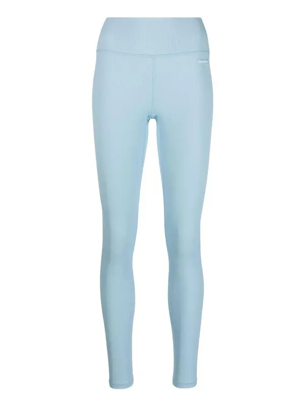SPORTY & RICH Serif Logo-patch Ribbed Leggings - Blue
