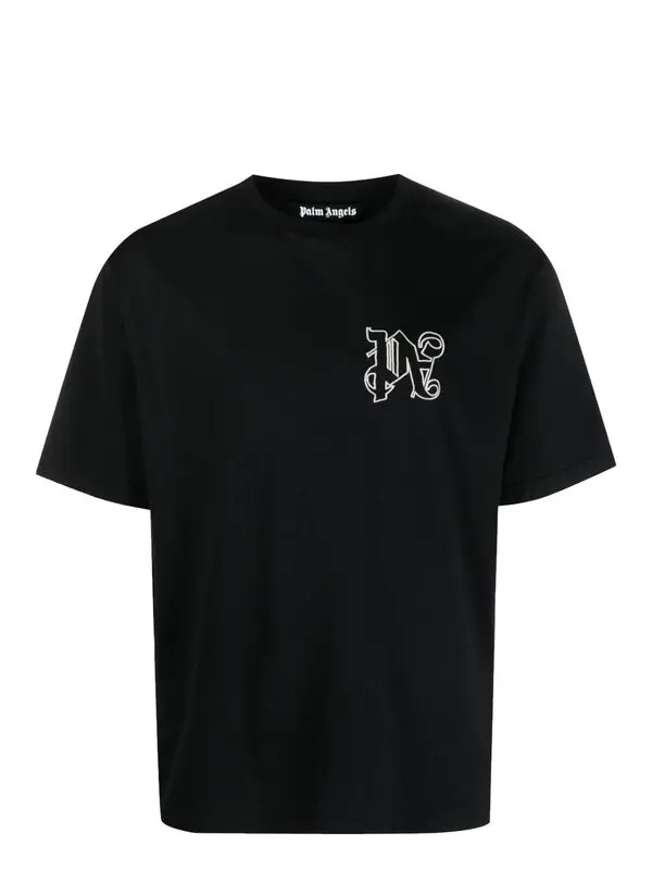 Palm Angels Pa Logo-embroidered T-shirt - Black