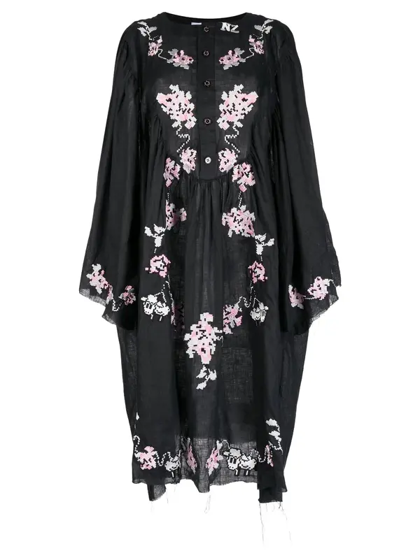 Natasha Zinko Geometric-embroidered Midi Dress - Black