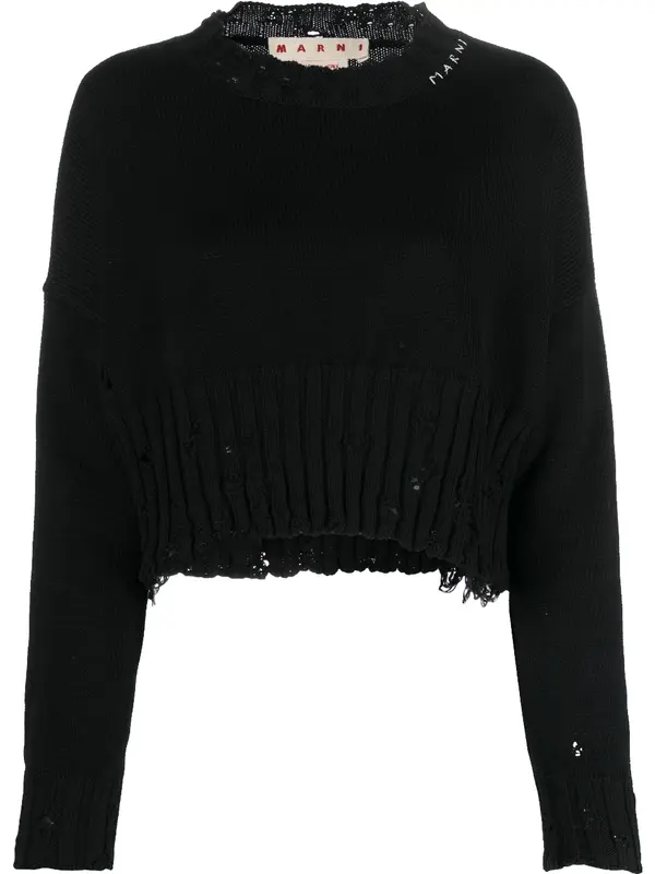 Marni Distressed Cropped Jumper - Black