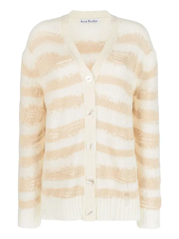 Acne Studios Distressed Striped Cardigan - Neutrals